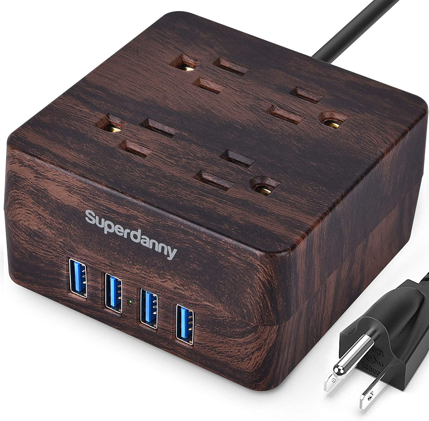 SUPERDANNY 4 Outlets & 4 USBs, Power Strip Surge Protector 5 Ft Extens